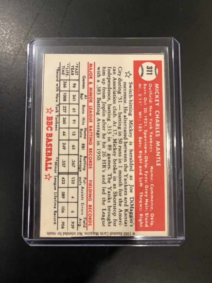 1988 B.B. Cards Magazine Mickey Mantle Repli-Cards Hand Cut #311 | eBay