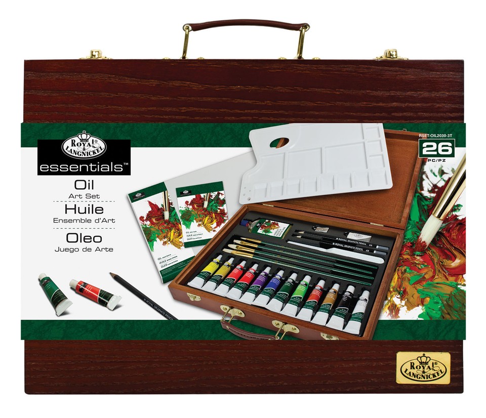 26 Piece Artist Deluxe Coloured Oil Colour Paint Tubes Wooden Case Set ...