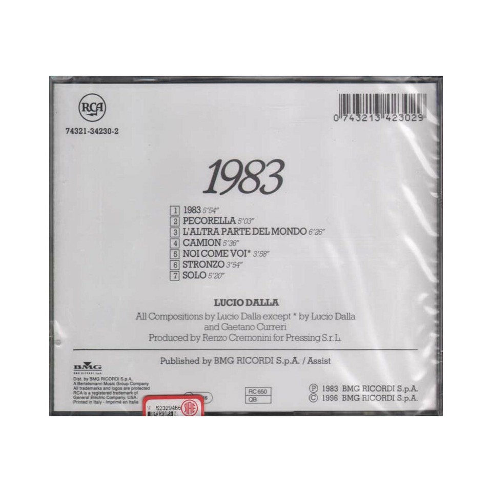 Lucio Dalla CD 1983 BMG Rca Italian ‎7432134230-2 Sticker Siae White ...