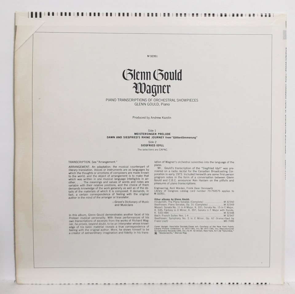 GLENN GOULD ⸻ WAGNER piano transcription of orchestral pieces ...