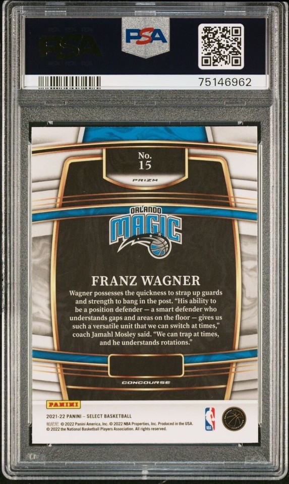 2021 Panini Select FRANZ WAGNER RC #15 BLUE PRIZM COLOR MATCH PSA 9 ...