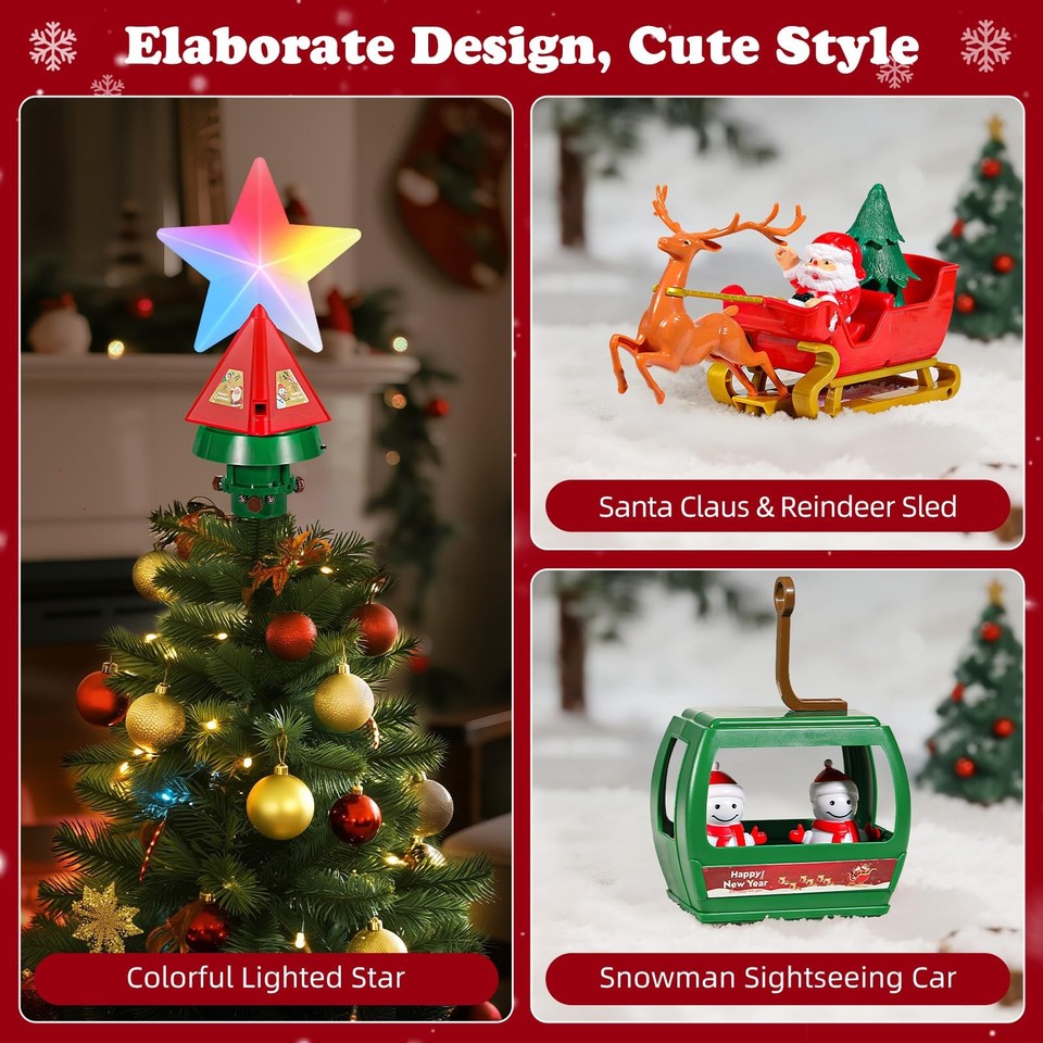 Christmas Tree Topper with Rotating Animated Santa Deer Sled and Snowman Cabl... 732133585870| eBay
