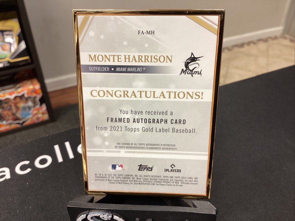 2021 Topps Gold Label Baseball FA-MH Monte Harrison Framed RC Auto /25 ...