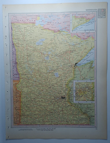 1957 Antique MINNESOTA Atlas Map - Vintage Encyclopedia Britannica ...