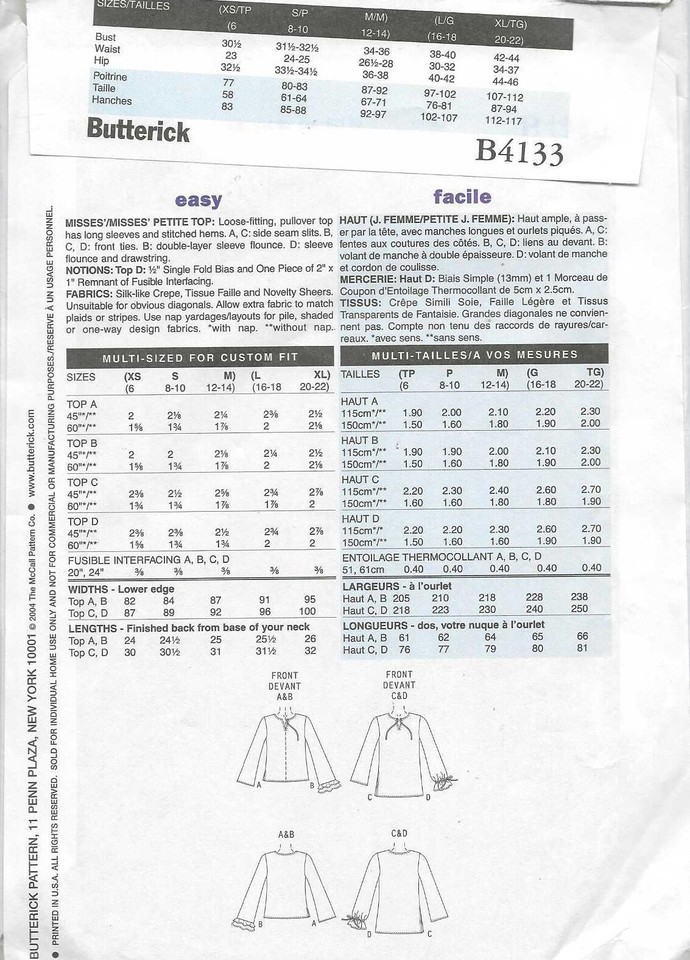 Women's Long Flowing Tunic Top Shirt Top Sewing Pattern UNCUT V Neck XS ...