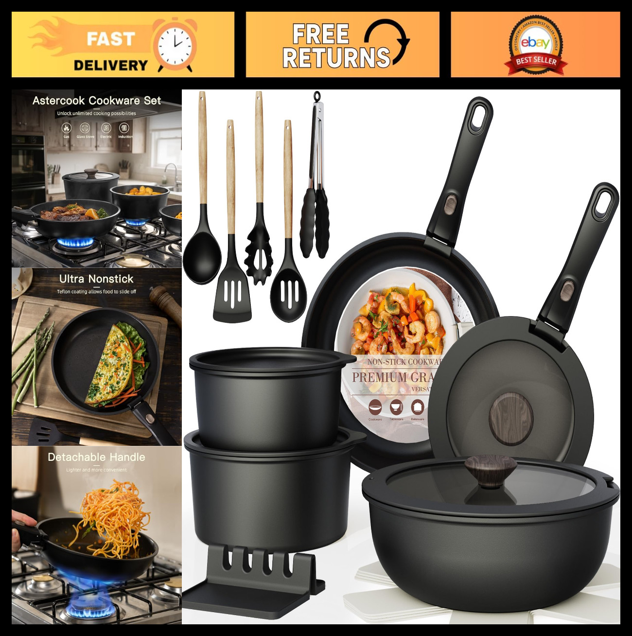 Non-Stick Ceramic Cookware Set, 21 Pcs, Induction Ready, Oven Safe ...
