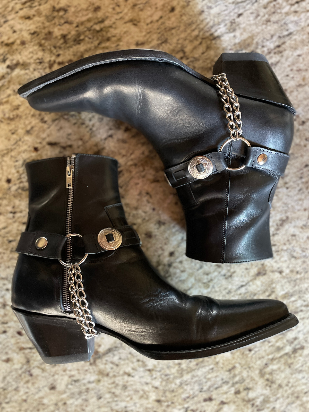 Luxxemx Black Leather 60mm Heel Harness Zip Boots Siz… - Gem