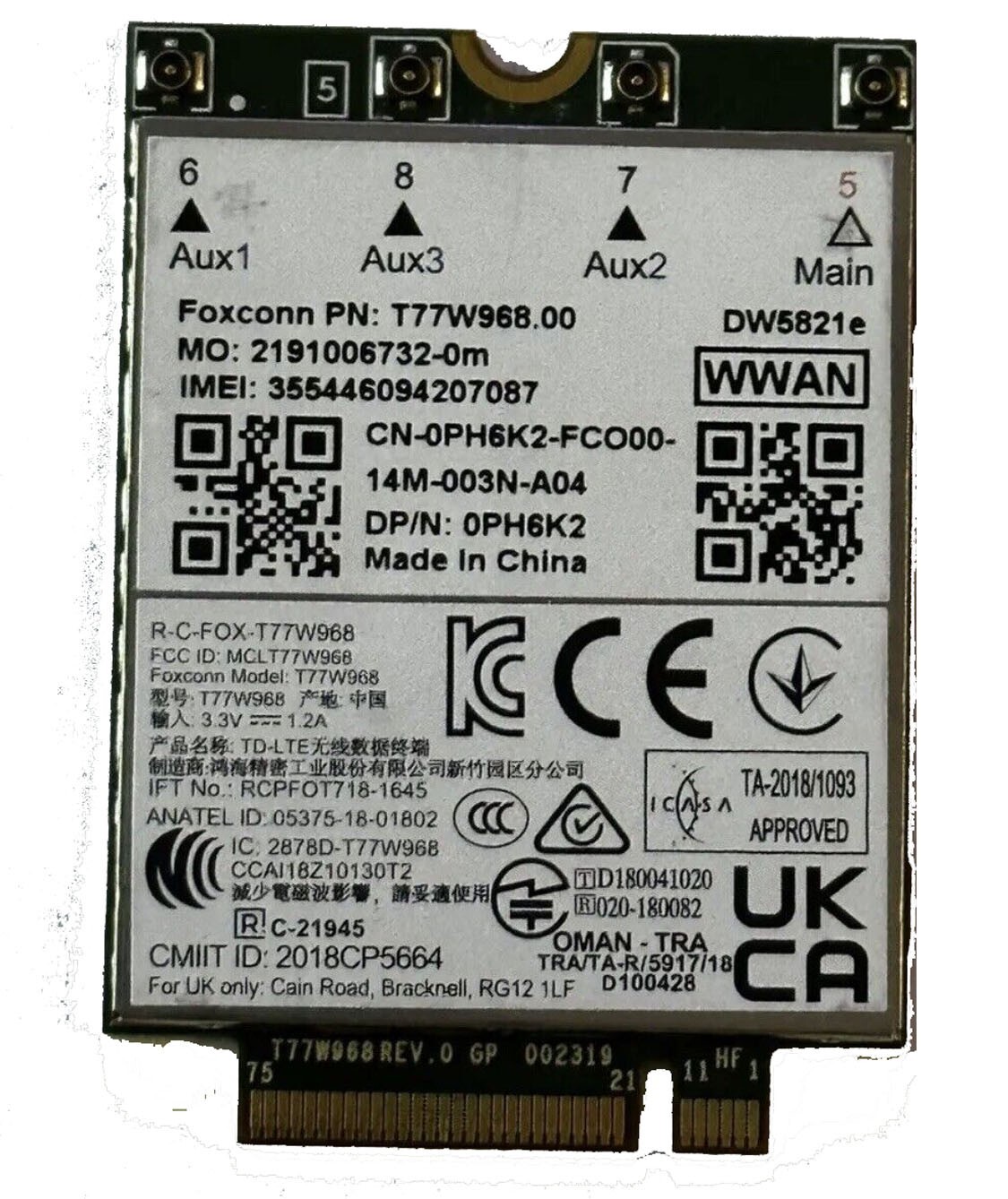 T77W968 DW5821e X20 LTE Cat16 1Gbps FDD-LTE TDD-LTE 4G Module For Dell ...