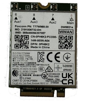 T77W968 DW5821e X20 LTE Cat16 1Gbps FDD-LTE TDD-LTE 4G Module For Dell ...