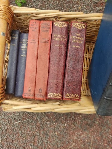 Bundle of old books job lot vintage antique props display cloth bound ...