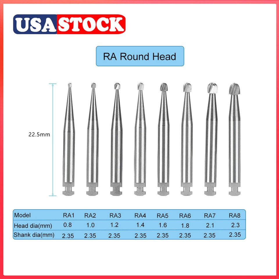Dental Round Carbide Bur for Slow Speed Latch Type Handpiece RA 1 - RA 8 Burs ty | eBay