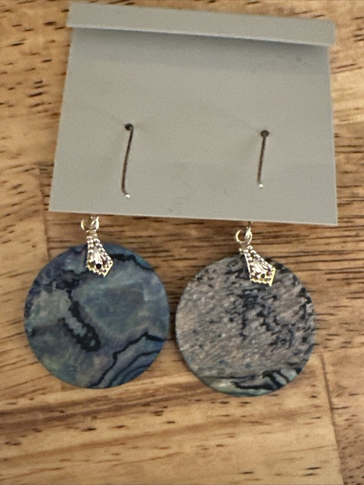 Genuine Paua Shell Hypo Allergenic Round Dangle Earrings Blue Green New ...