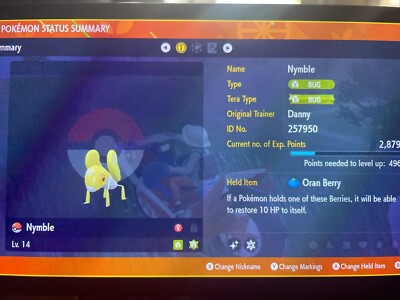Nymble shiny 6iv couleur variée + objet au choix Pokémon écarlate et ...