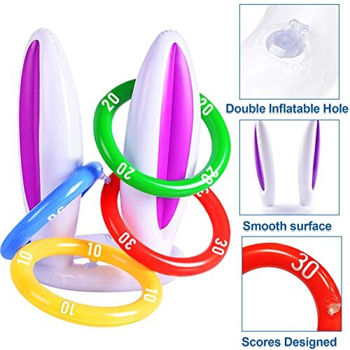 [ Score Ring ] 3 Pack Easter Inflatable Bunny Ring Toss Game Easter ...