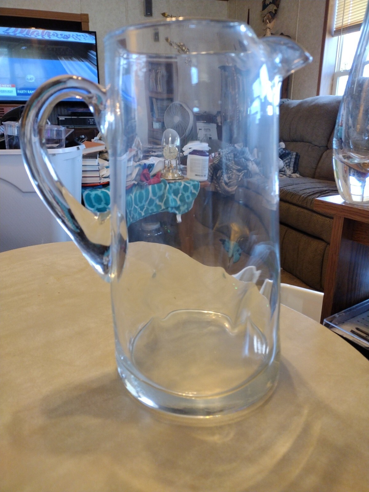 Big Hand Blown Clear Glass Pitcher Dimpled Heavy | eBay