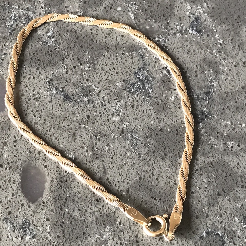 Vintage Bracelet 14k Gold Italy Rope Twisted Dainty Lightweight Mid ...