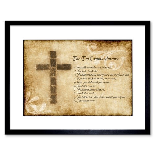 Ten 10 Commandments Cross Christian Religious Quote Framed Wall Art ...