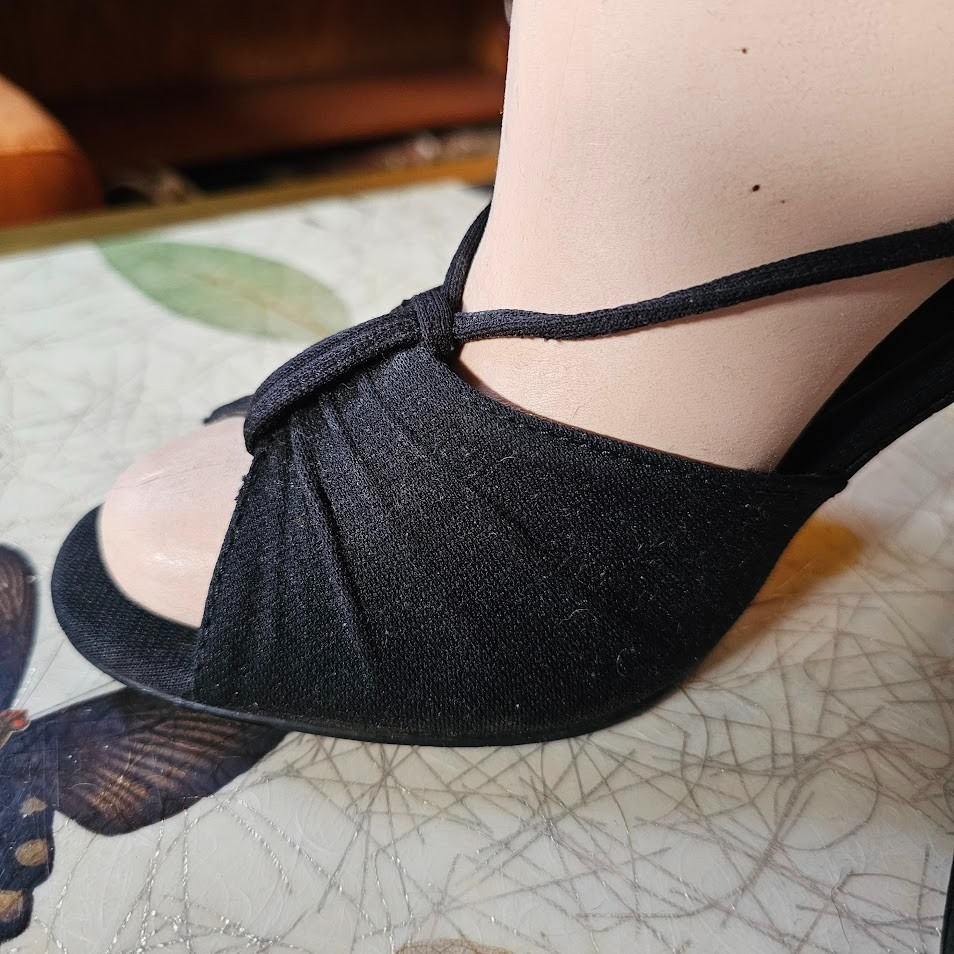 Vtg 1940s Double T-Strap Peep Toe Slingback Revette Evening Shoes Heels ...