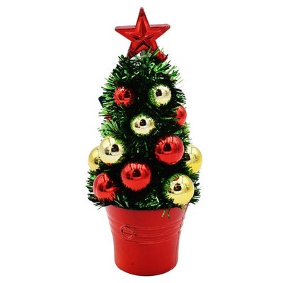 Mini Tinsel Christmas Tree with Baubles 20.5cm Decoration - Green Red ...