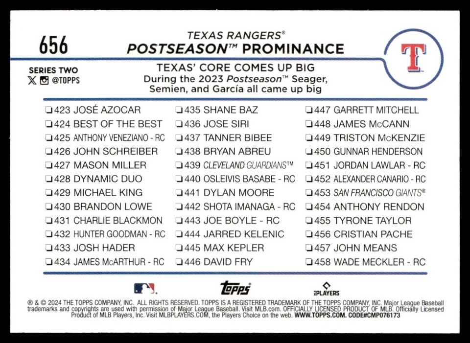2024 Topps Postseason Prominance (Corey Seager / Marcus Semien / Adolis ...