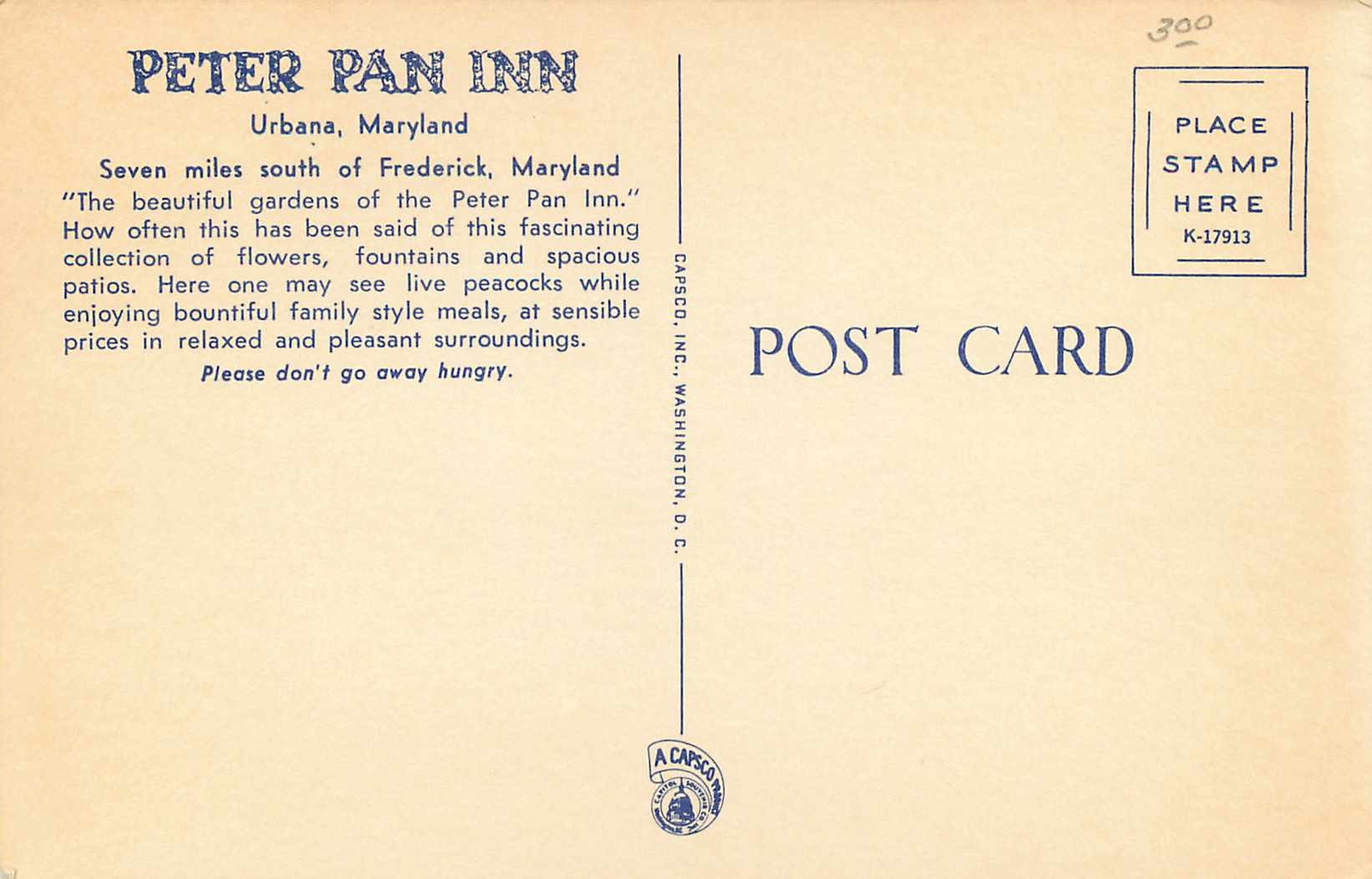 Postcard Maryland Peter Pan Inn Urbana South of Frederick Unposted | eBay