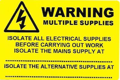 Warning Multiple Supplies Labels / Stickers (76 x 51mm) -Electrical ...