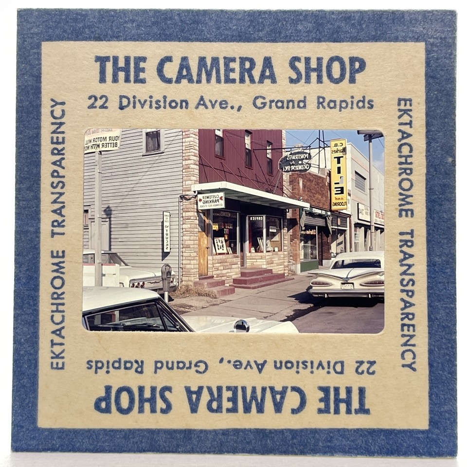 Vintage 60s 35mm Slide US Town Street Scene Stores Old Classic Cars #1 ...