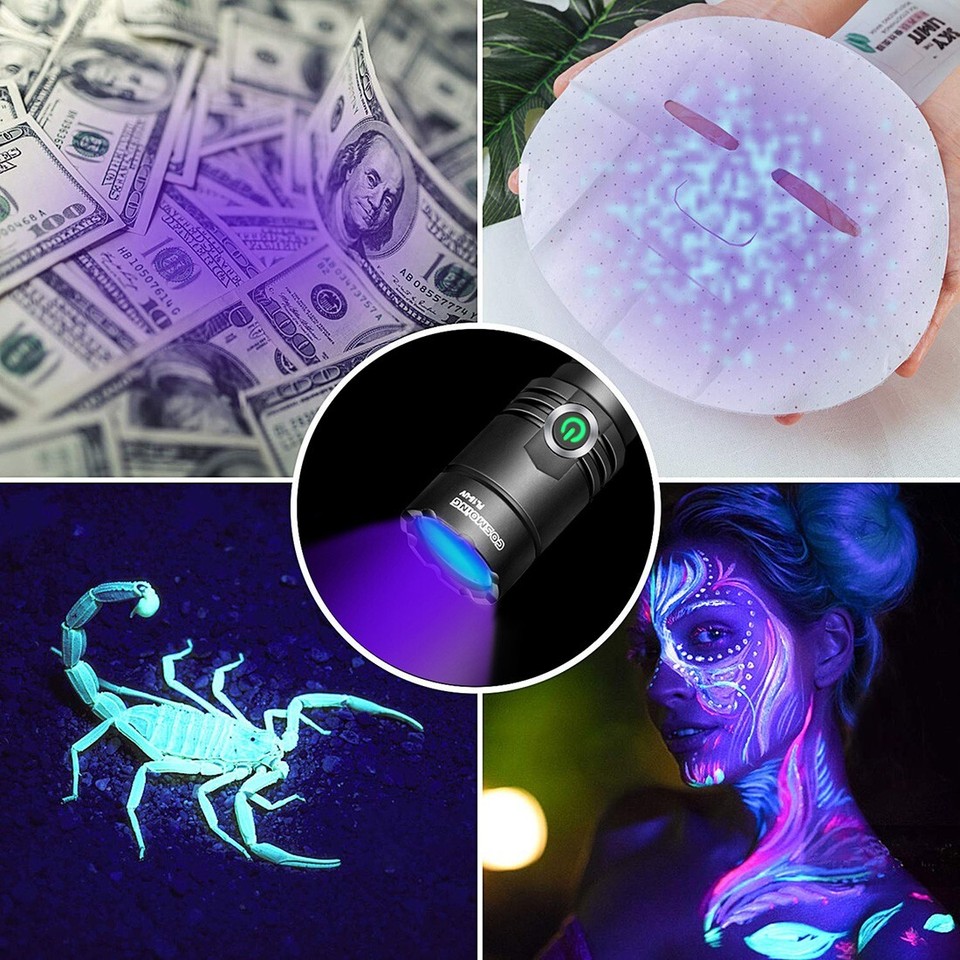 395nm Blacklight UV Light Tactical LED Flashlight Rechargeable Torch ...
