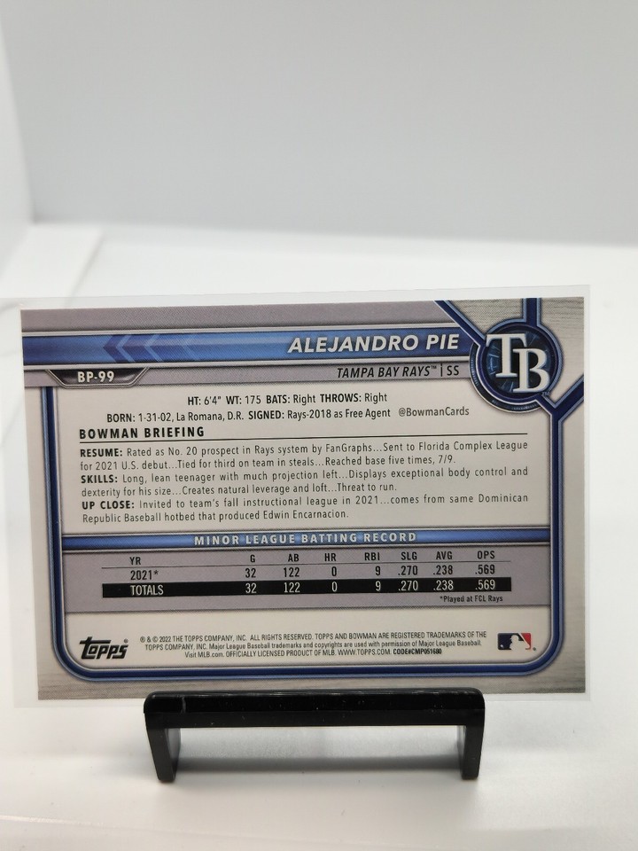 2022 Bowman Prospect Alejandro Pie 1st Bowman Tampa Bay Rays #BP-99 | eBay