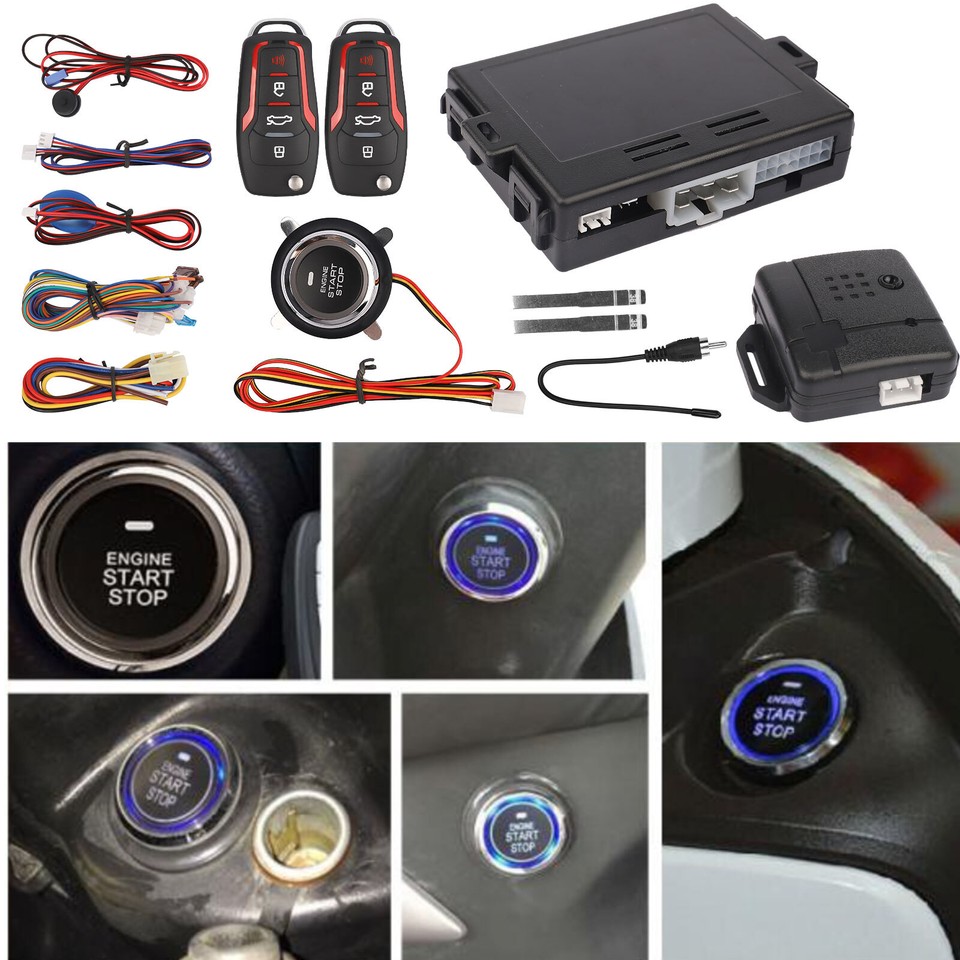 Car Keyless Entry Engine Start Alarm System Push Button Remote Starter ...