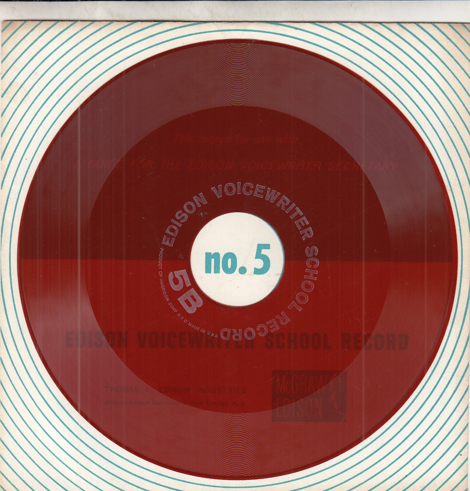 Vintage Thomas Edison Voicewriter Ruby Red Translucent Diamond Disc #5 ...