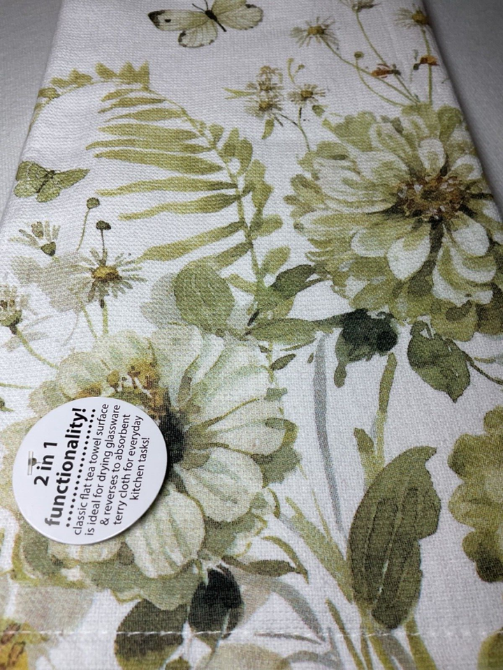 KAY DEE DESIGNS KITCHEN TOWELS (2) MEADOW FLORAL FERNS 100% COTTON NIP ...