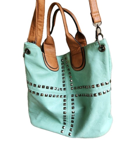 YOKI Teal Pebbled Faux Leather Shoulder Tote Handbag Double Handles ...