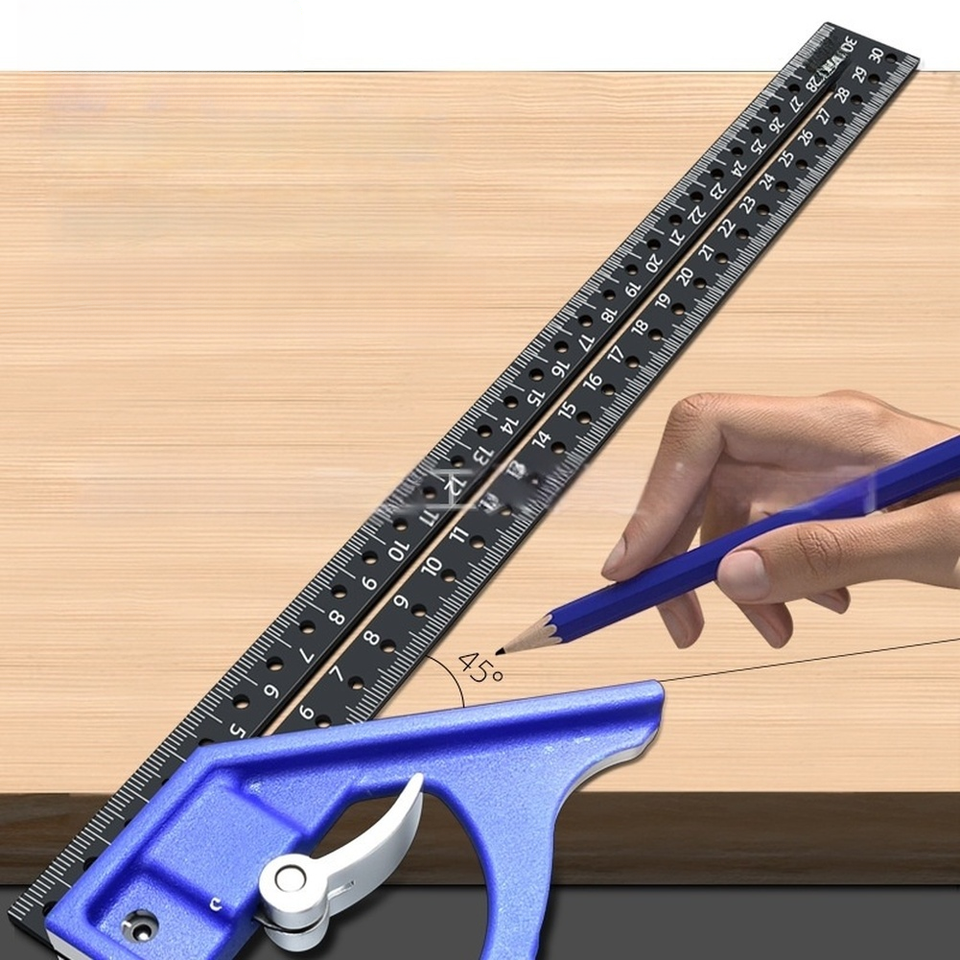 Woodworking Combination Square Ruler 300mm Stainless Steel Engraved ...