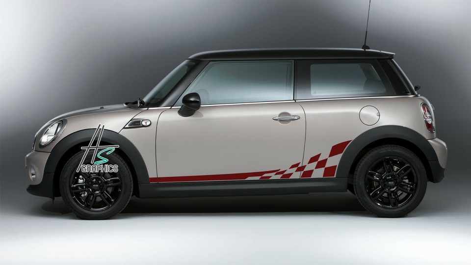 MINI COOPER S SIDE SKIRT CHECKERED FLAG STRIPES VINYL DECALS STICKERS ...