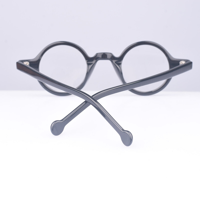Vintage mens Eyeglasses Round Glasses Retro Solid Acetate gloss black ...