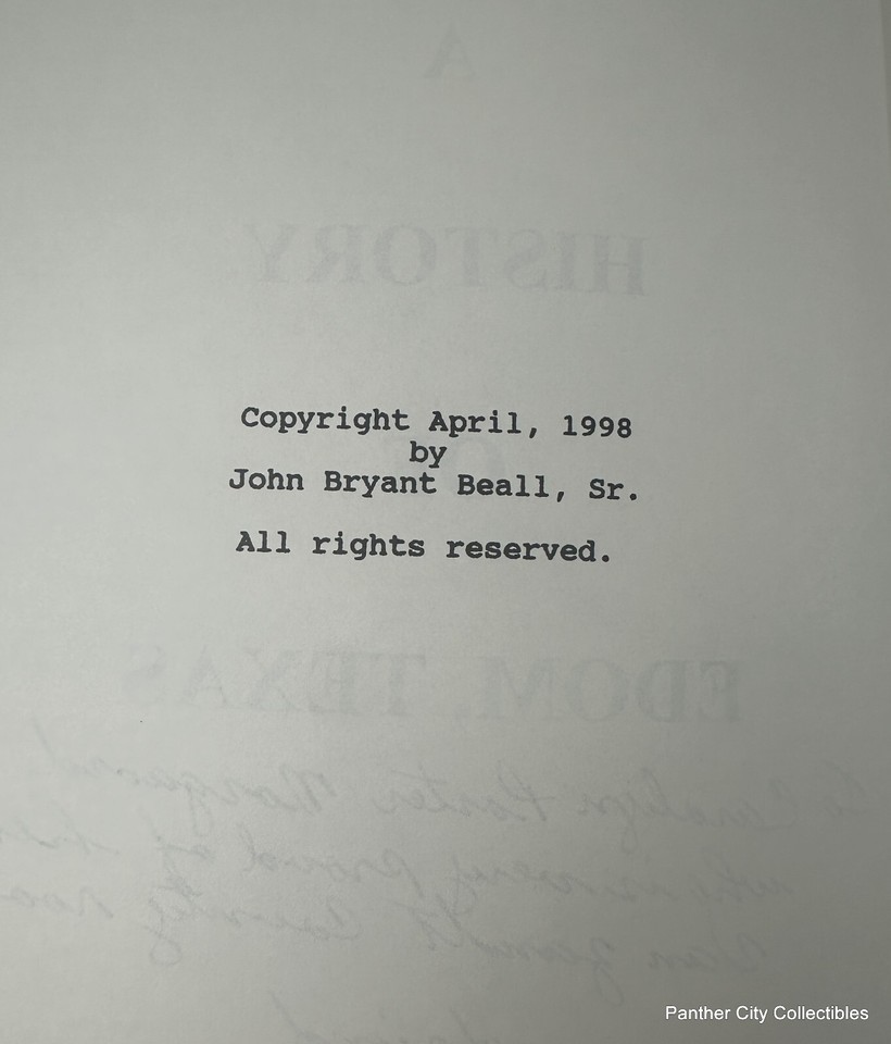 Signed 1st Edition History of Edom Texas John Beall Van Zandt County ...