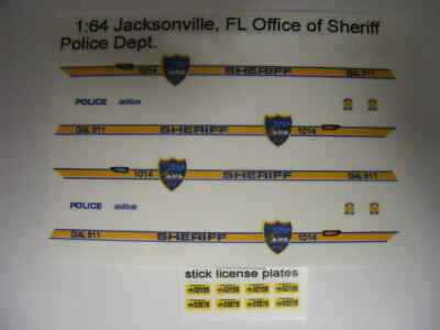 Jacksonville FL Sheriff PD 1:64 Water Slide Decals Fits GL Police 4 ...