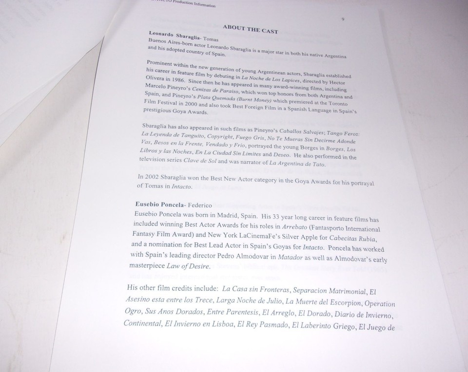 RARE Press Kit * INTACTO * 2001 SPAIN * STILLS & SLIDES + Max Von Sydow ...