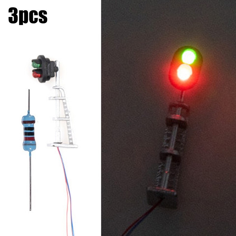 3 X Model Railroad N Scale 1:87 Track Signals 2-LEDs Green Red Block ...