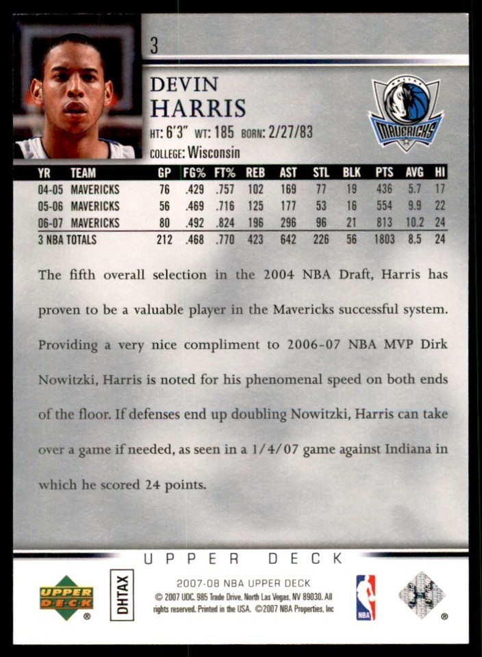 2007-08 Upper Deck Devin Harris Basketball Cards #3 | eBay