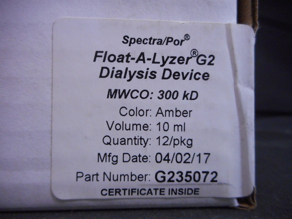 SPECTRA POR Float-A-Lyzer G2 Dialysis Device 300kD 10mL G235072 (12/pk ...