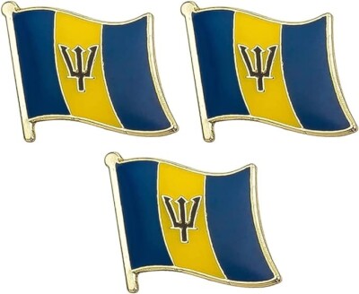 3 X Barbados Caribbean Trident Country Enamel National Flag Metal Pin ...