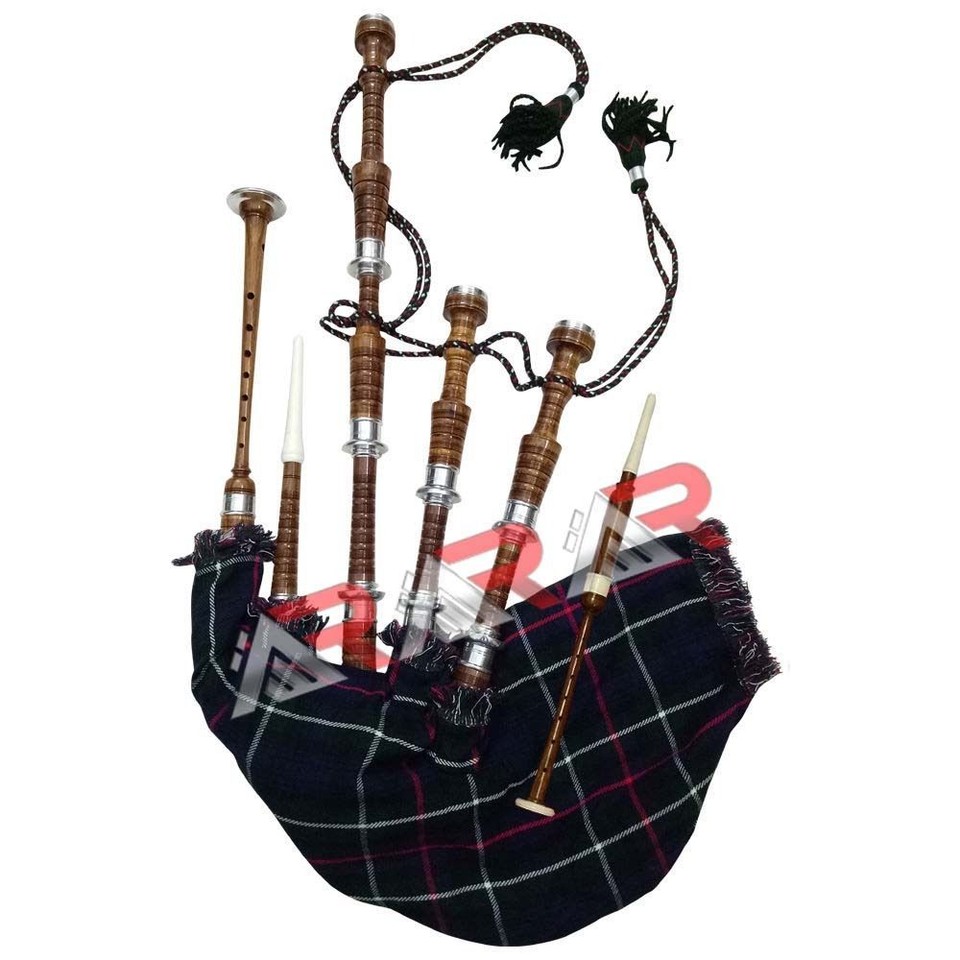 Scottish Great Highland Rosewood Bagpipe Full Silver Mounts Case Tutor ...