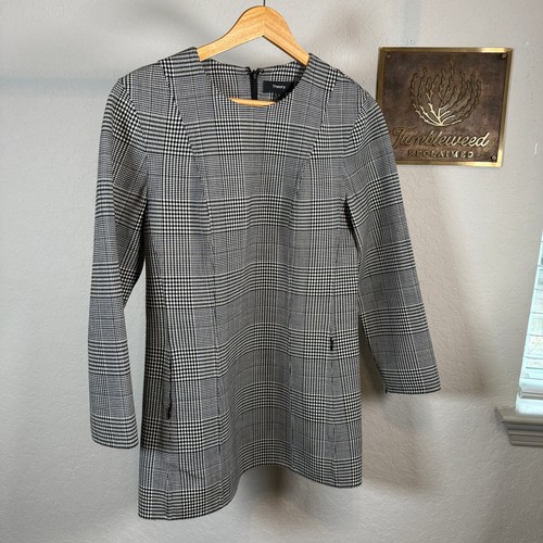 Women's Theory Black and White Zip Back Long Sleeve Shift Dress Size 6 ...