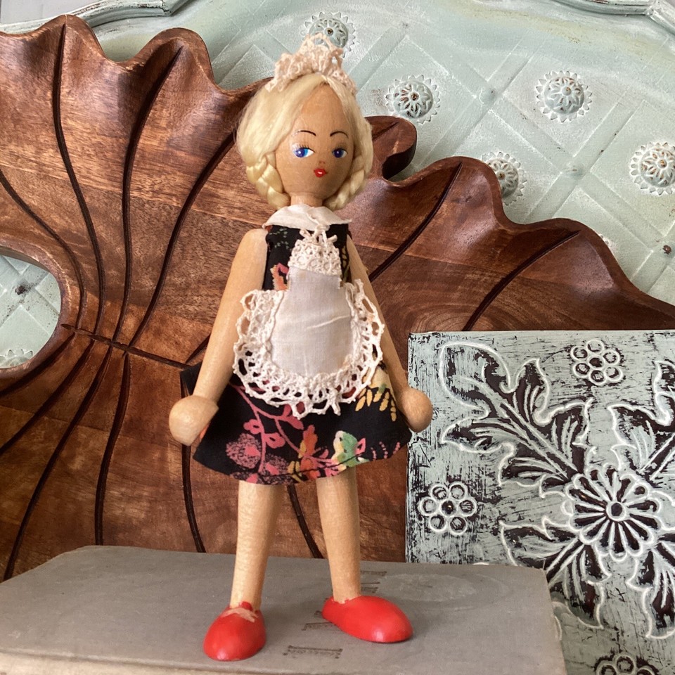 Vintage Polish Wood Peg Doll from Poland figure in dress Blonde | eBay