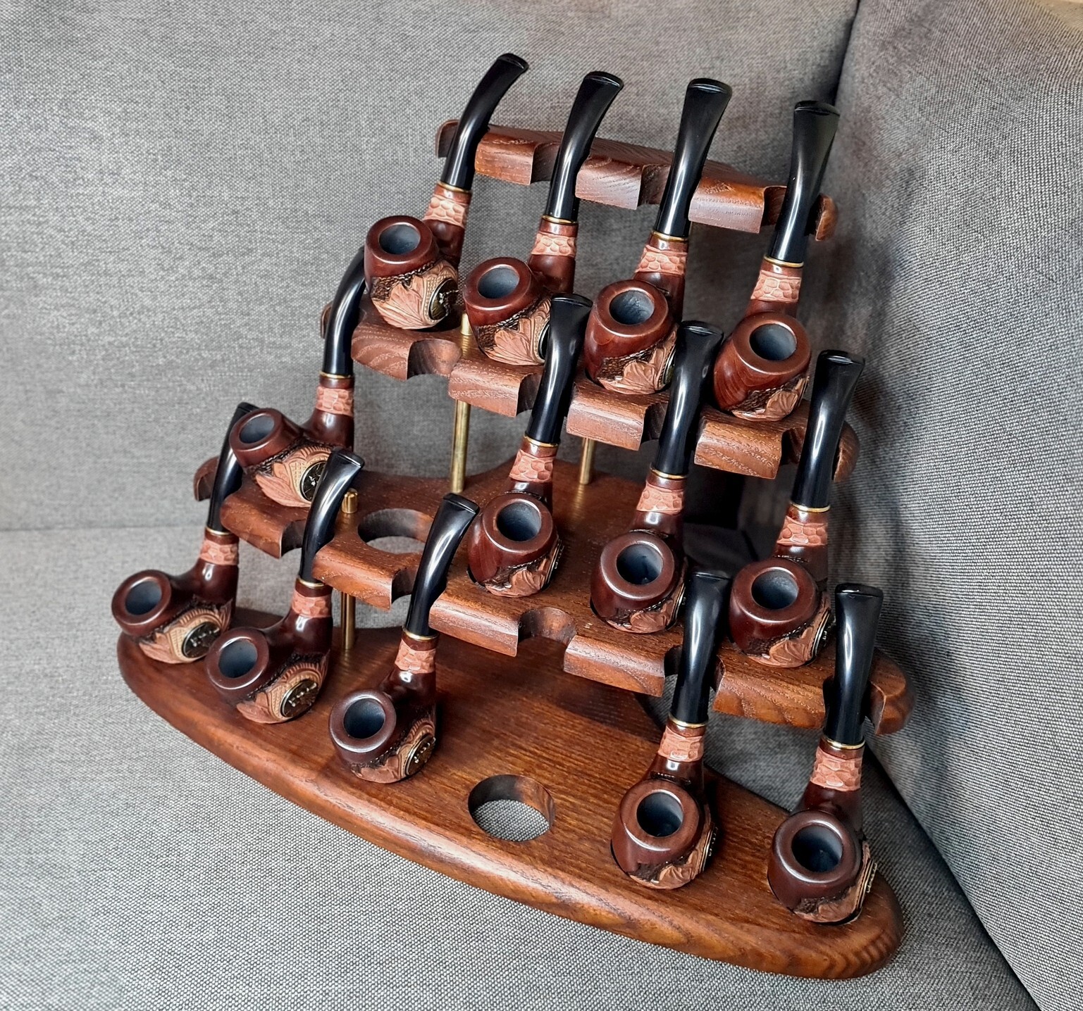 Pipe Stand for 15 Smoking Bowls - Wooden Pipe Holder - Tobacco Pipe ...