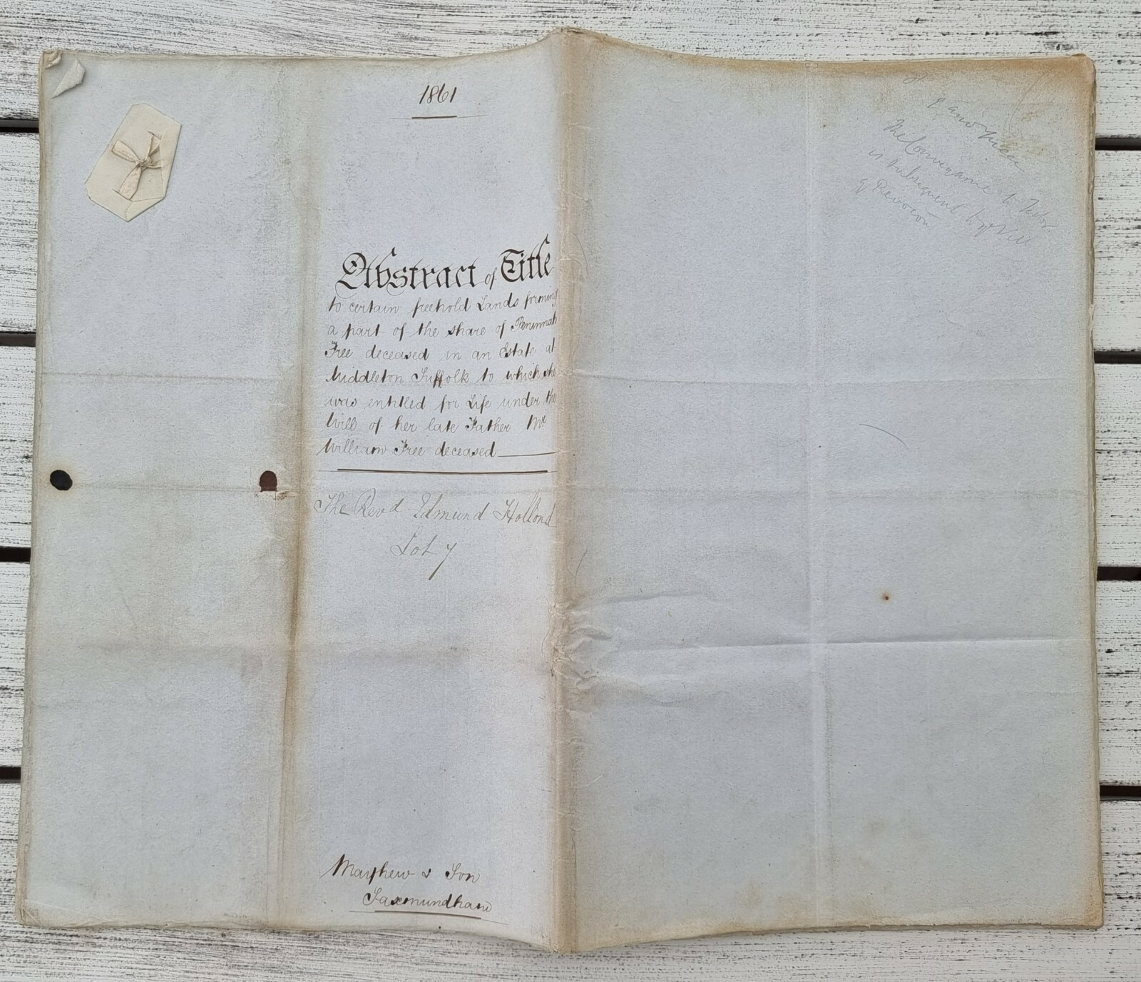 Large 1861 Antique "Abstract" Title, Legal Law Document in VFC ...