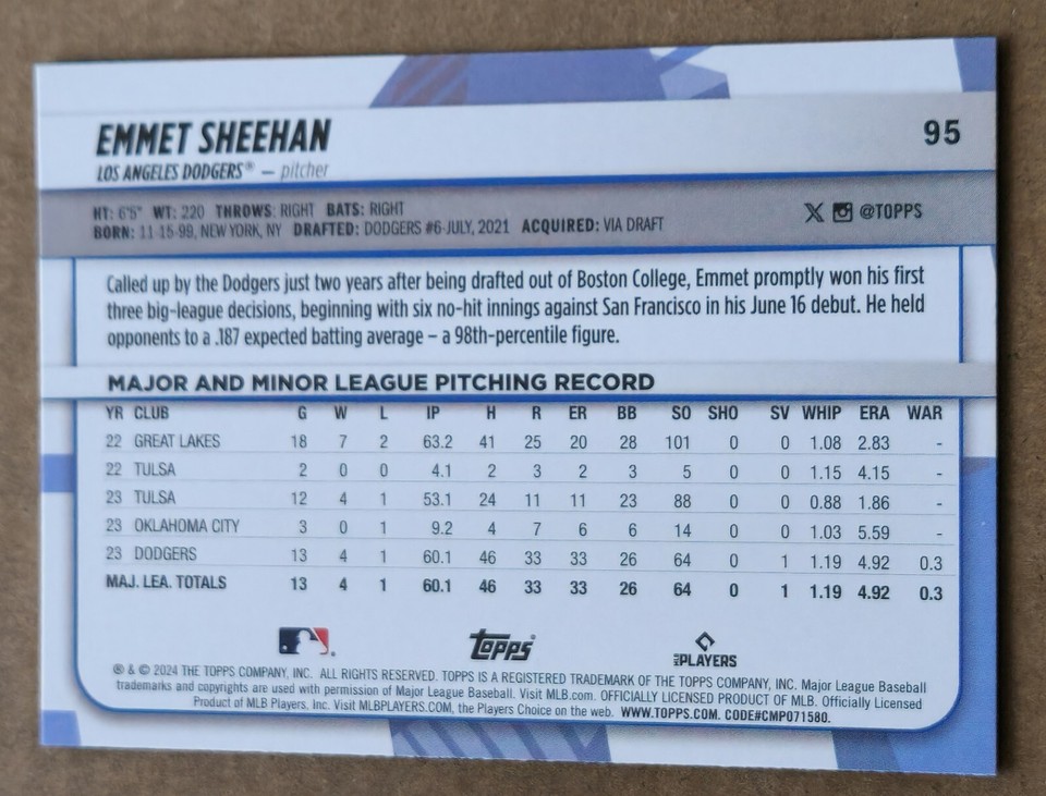 2024 Topps Big League Emmet Sheehan #95 Rookie | eBay