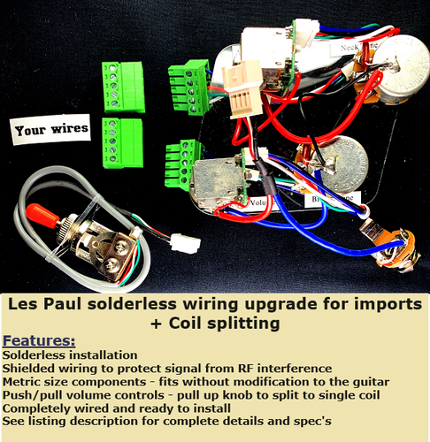 METRIC Les Paul Solderless Wiring Upgrade + Coil Splitting/Shielded ...
